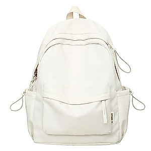 MadGrandeur Aesthetic Backpacks for Girls Kawaii Backpack School Backpack Cute Bookbag Plain Preppy Bag Casual (Beige)