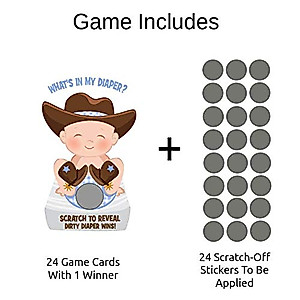 What's In My Diaper Baby Shower Scratch Off Game | Cowboy | 24 Cards - 1 Winner | Baby Shower Games | Baby Shower Door Prizes | Baby Shower Decorations Neutral | Diaper Party | Dirty Diaper Game