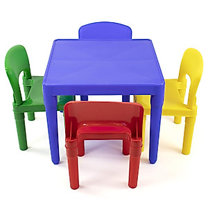 Humble Crew Kids Plastic 4 Set, Blue Table/Primary Chairs & White/Primary Kids' Toy Storage Organizer with 12 Plastic Bins