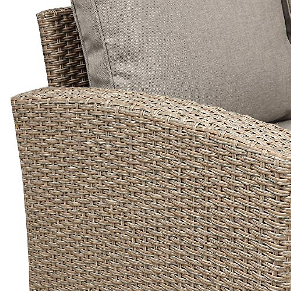 LCH Patio Furniture, 5 Piece Outdoor Conversation Set,All-Weather Wicker Dining Table Chair with Ottoman and Throw Pillows for Lawn, Backyard, Garden, Poolside and Balcony, Beige