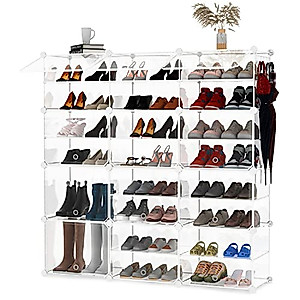 KUSARKO Shoe Rack Organizer, 8 Tier Shoes Storage Cabinet, 24 Pair Clear Plastic Shoe Expandable Organizer for Hallway Bedroom Entryway Heels Boots Sneaker, Stackable Shoe Box