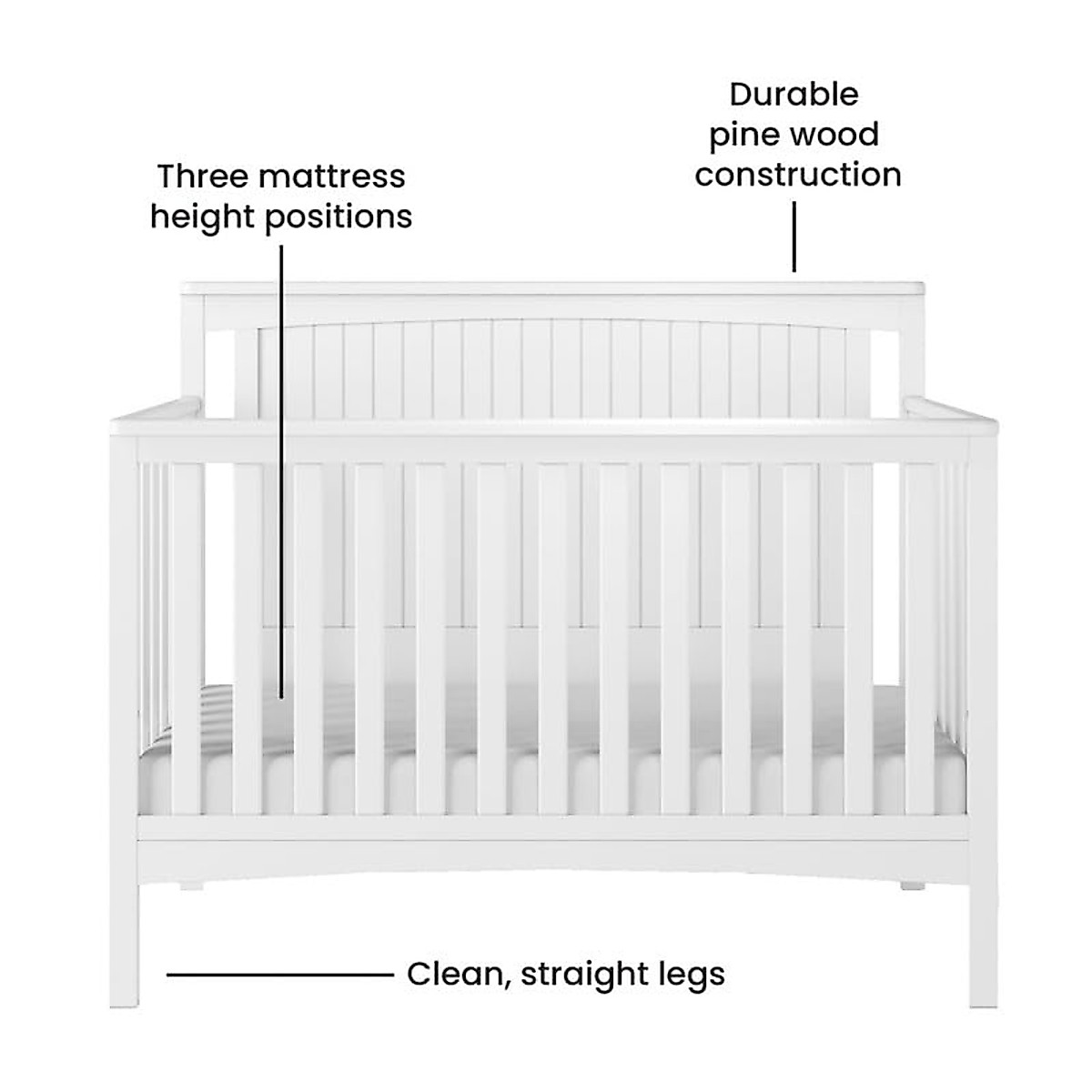 Child Craft Scout 4-in-1 Convertible Crib, Baby Crib Converts to Day Bed, Toddler Bed and Full Size Bed, 3 Adjustable Mattress Positions, Non-Toxic, Baby Safe Finish (Matte White)