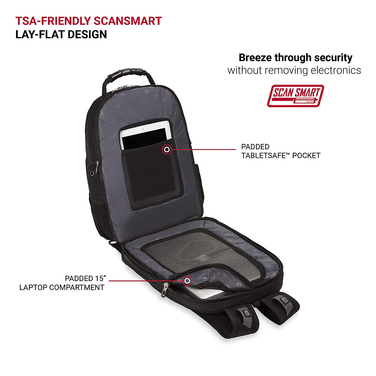 Swiss Gear SA1923 Black TSA Friendly ScanSmart Laptop Backpack - Fits Most 15 Inch Laptops and Tablets