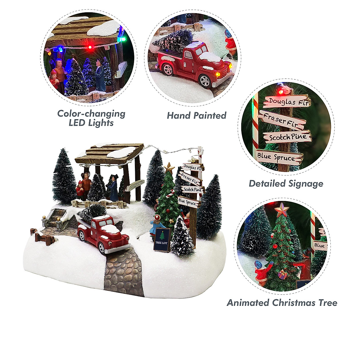 MOMENTS IN TIME Christmas Village Building, Tree Lot with LED Lights and Christmas Music - Battery Operated (not Included) (Optional 4.5V Adapter not Included) (6.9" H x 10.8" W x 7.7" D)