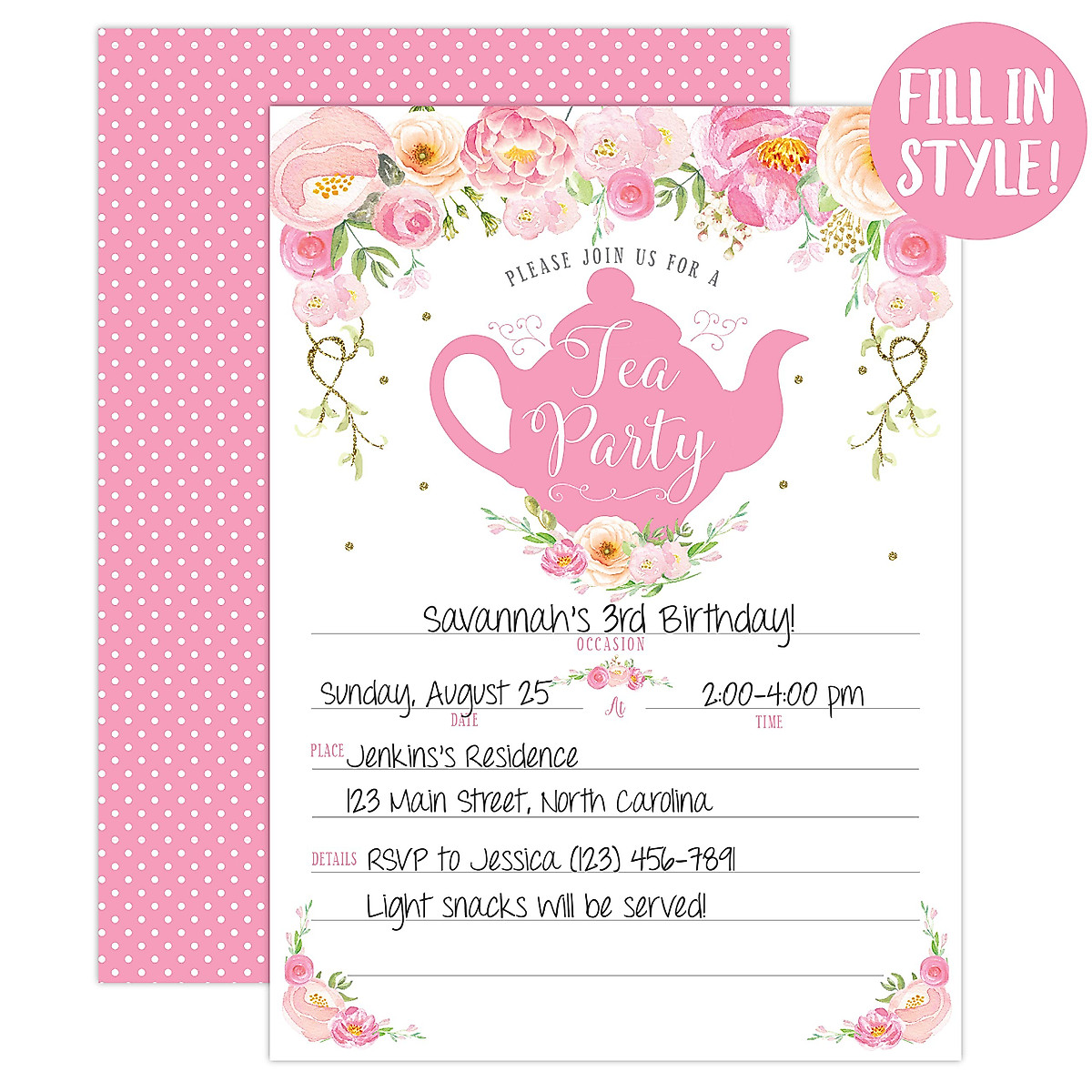 Your Main Event Prints Tea Party Invitations - Tea Party Invites for Birthday, Baby Shower, Bridal Shower, Engagement Party, Royal Princess Tea Party - 20 Invitations and White Envelopes