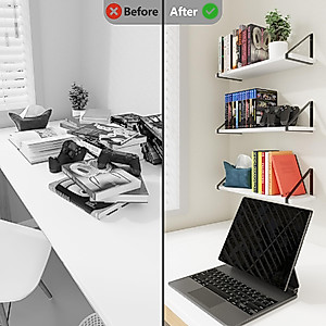 BAMEOS Floating Shelves Rustic Wood Wall Shelf Set of 3, Bookshelf Bathroom Shelf for Living Room, Office, and Bedroom (White)