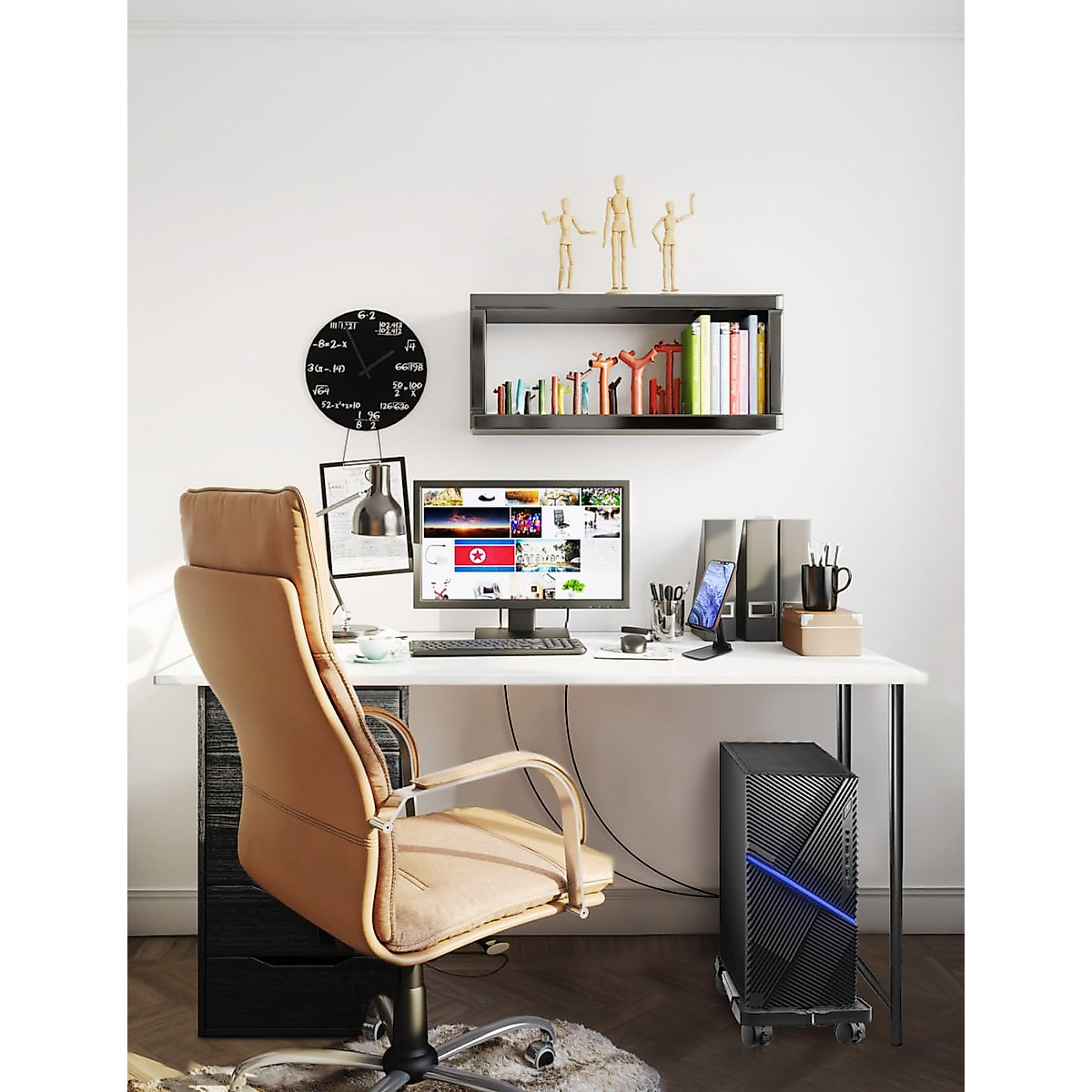 Seloom Computer Tower Stand, Desktop Stand, Adjustable Mobile CPU Stand with Rolling Caster wheels, PC Tower Stand Holder for Floor Carpet Gaming PC Case, Fits Home Office Under Desk, Black