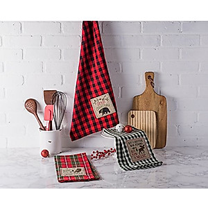 DII Holiday Kitchen Collection Embroidered Dishtowel Set, 18x28, Cabin Christmas, 3 Piece