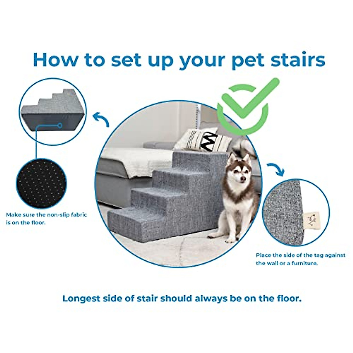 Best Pet Supplies Foam Pet Steps for Small Dogs and Cats, Portable Ramp Stairs for Couch, Sofa, and High Bed Climbing, Non-Slip Balanced Indoor Step Support, Paw Safe - Ash Gray Linen, 4-Step
