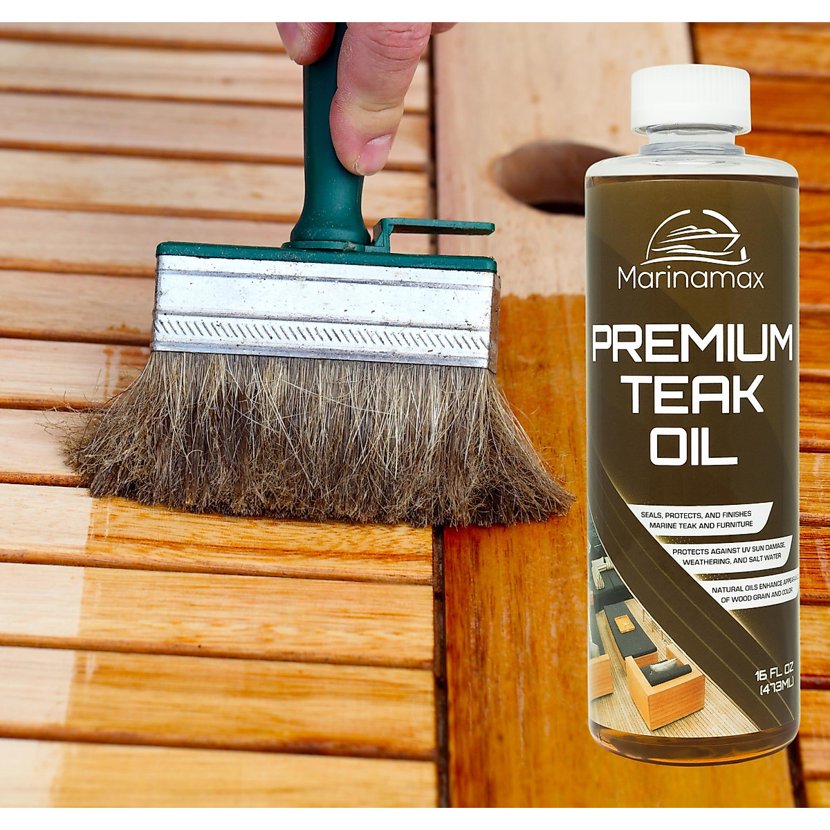 Premium Teak Oil 16 Oz | Wood Oil, Preserver, Stain, Sealer, and Protector | Great for Teak Furniture and Boat and Marine Interior Teak Wood