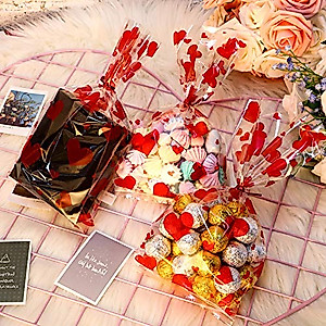 120 Pieces Valentine Cello Bags Heart Printed Cellophane Wraps with 200 Pieces Twist Ties for Valentine's Day Party Supplies, Weddings, Bridal or Baby Shower