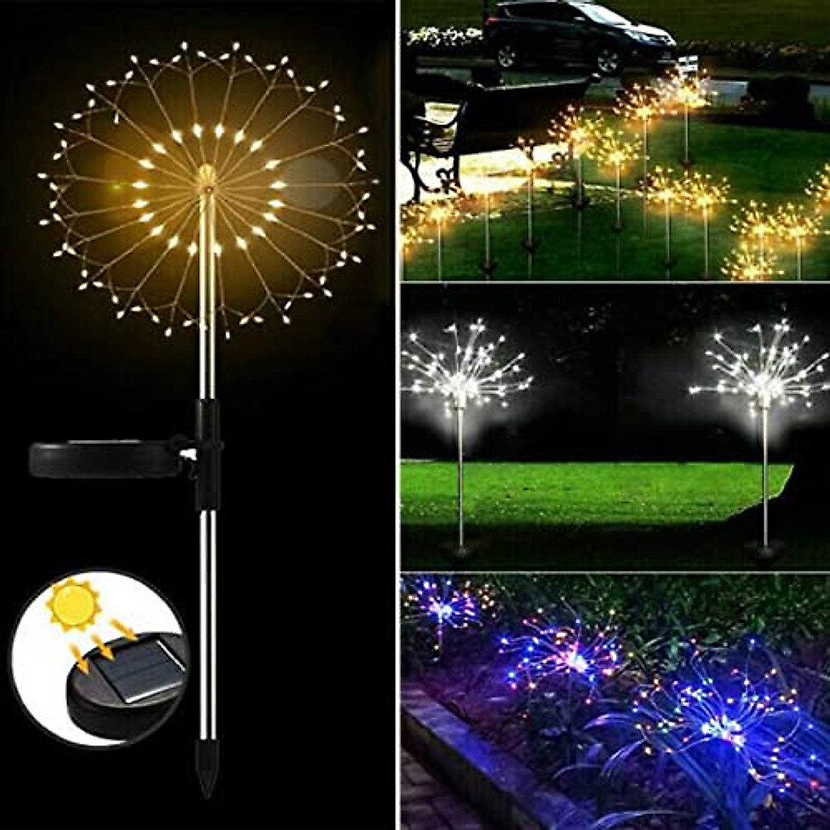 Onlyliua Solar Decoration Lights, Garden Pile Lights, 90 LED Sparklers String Lights for Yard P𝚊thw𝚊y Decorations Valentines Day Decor(Shape Can Be Changed Manually)
