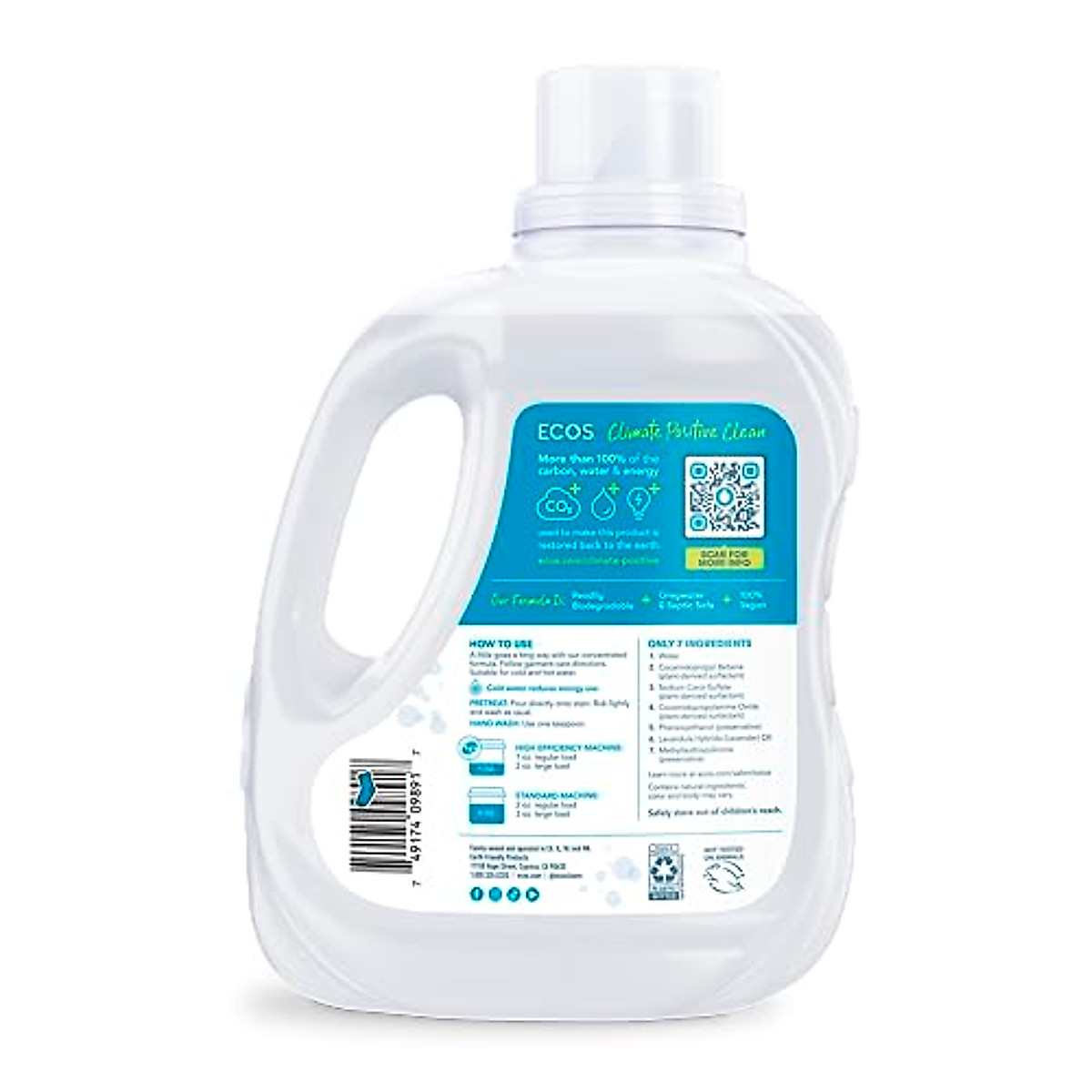 ECOS Laundry Detergent Liquid, 100 Loads - Dermatologist Tested Laundry Soap - Hypoallergenic, EPA Safer Choice Certified, Plant-Powered - Lavender, 100 Fl Oz