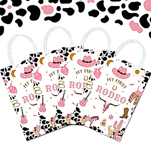 16 Pieces My First Rodeo One Birthday Party Favors Bags,Cowgirl 1st Birthday Gift Snacks Treat Candy Party Favors Bags with Handles for Cowgirl 1st Birthday Party Decorations