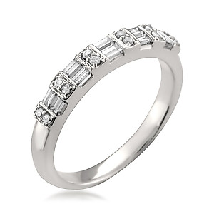 Beyond Brilliance 14K White Gold Baguette & Round Diamond Bridal Wedding Band Ring (1/2 cttw, I-J, I1-I2), Size 5.5