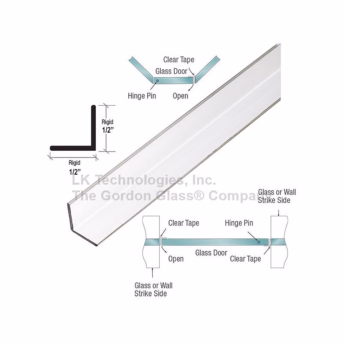 Gordon Glass® Crystal Clear Shower Door L-Shape Polycarbonate w/Pre-Applied Tape - 73" Long