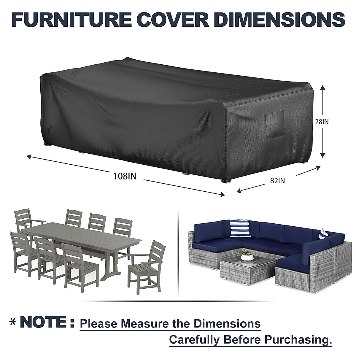 Patio Furniture Set Cover, Rectangular Waterproof Outdoor Table and Chair Set Cover,Furniture Cover for Sectional Sofa Set,Tear-Resistant Material Dust-proof Couch Cover. (108''Lx82''Wx28''H)