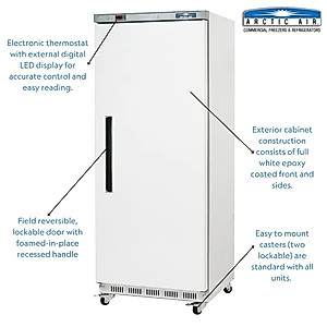 Arctic Air AWR25 White Single Solid Door Reach in Commercial Refrigerator - 25 cu. ft. Capacity, 115v