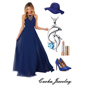 Dolphin Necklace 925 Sterling Silver Mothers Day Gifts For Women Necklace Chains (Heart Blue Dolphin Necklace)