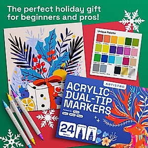ARTISTRO Dual Tip Acrylic Paint Markers - Easy for All Ages & Levels Acrylic Paint Pens for Fabric, Rocks, Paper, Wood, Canvas, Glass, DIY (Dual Tip Brush + Fine, 24)