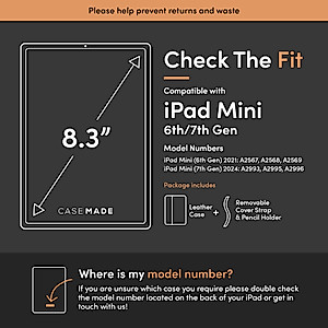 Casemade Real Leather Case Compatible with iPad Mini 7 (A17 Pro) / 6th Gen (2021) - Full-Grain Leather Cover, Auto Sleep/Wake, Dual Stand Position (Tan)