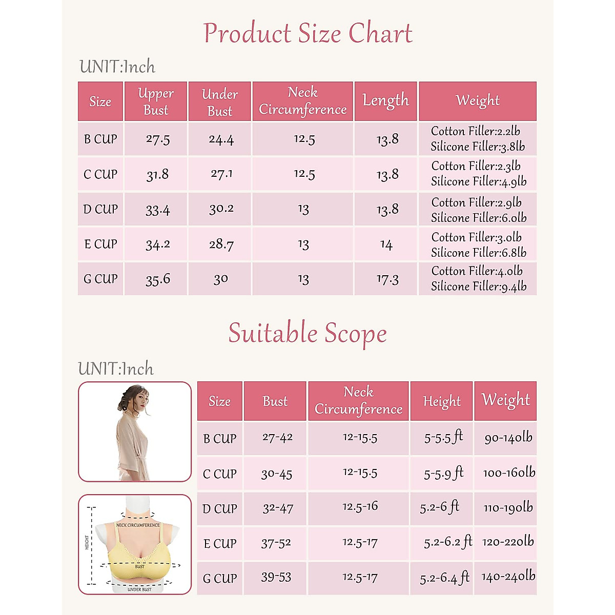 Peikey Breastplate Silicone Breast Forms with Bra B-G CUP Breast Plates for Crossdressers Drag Queen Mastectomy,Nude,Cotton Filler,B CUP