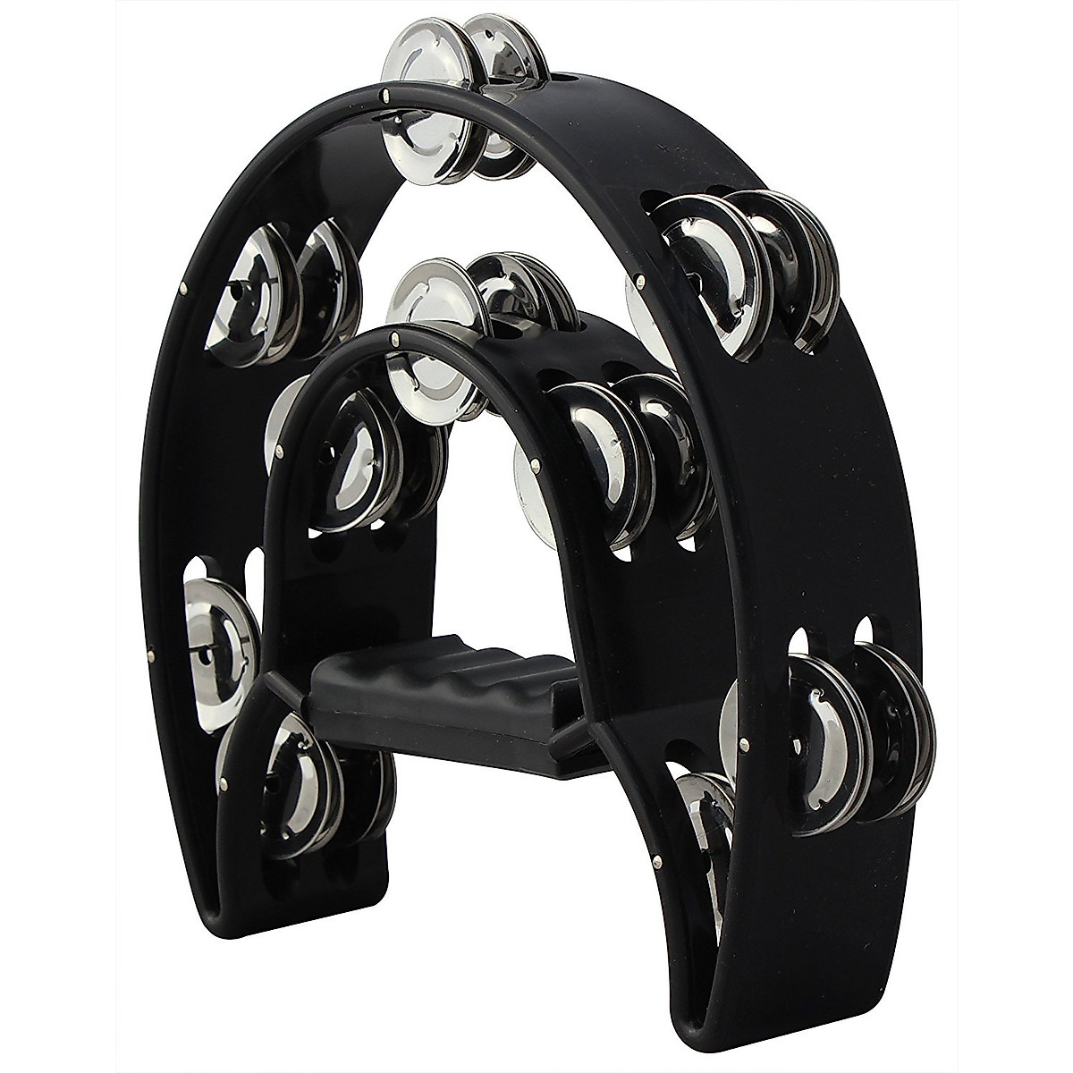 YMC TAM20-BLACK Double Row Tambourine - Metal Jingles Hand Held Percussion Ergonomic Handle