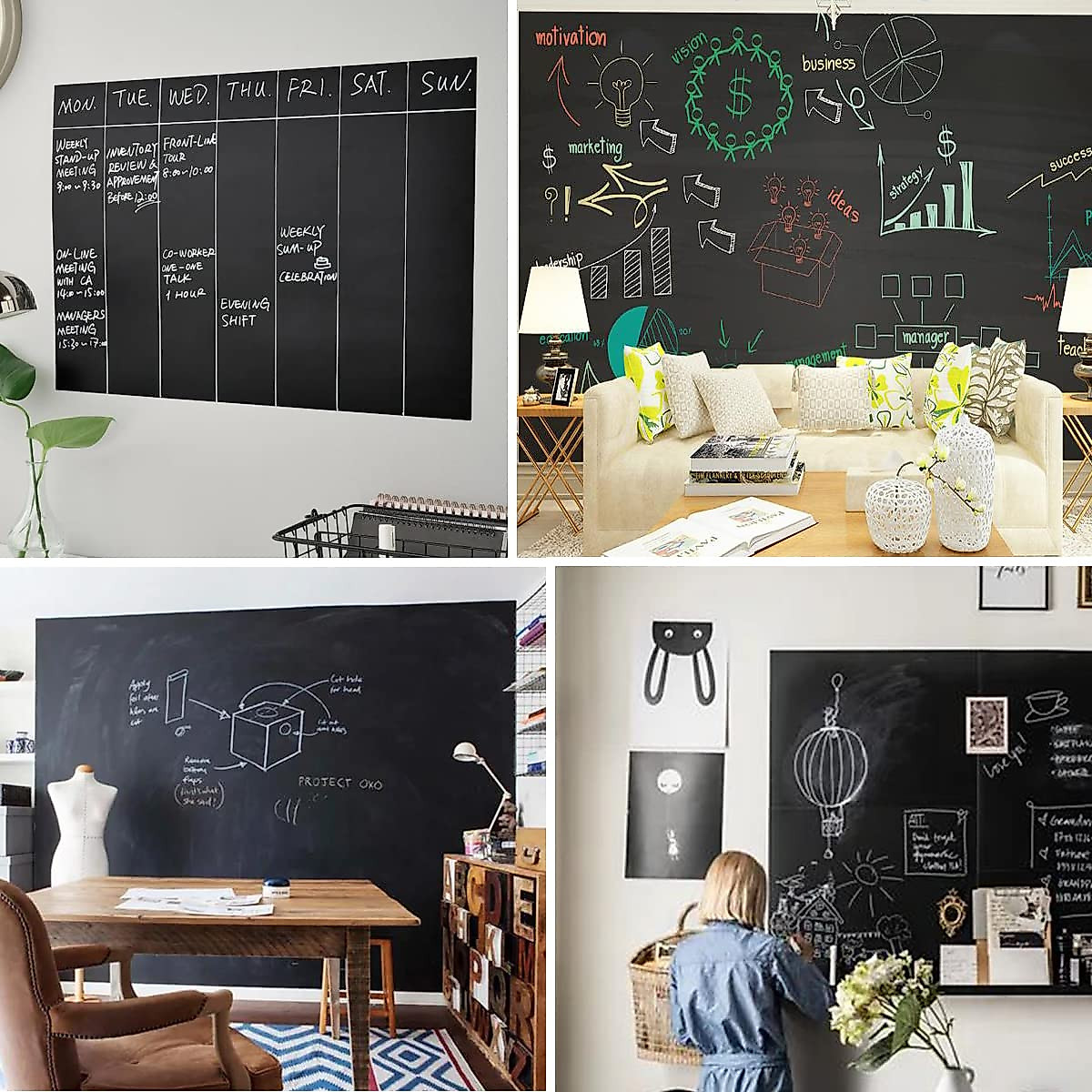 AbaBoorty Chalkboard Wallpaper for Walls Matte Black contact paper Self Adhesive Removable Solid Black Peel and Stick Wallpaper Waterproof Roll for Blackboard Wall Decal Reform 15.7"X78.7"