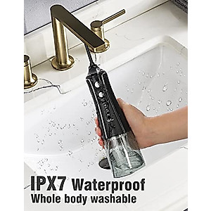 Cordless Water Flosser for Teeth, YaFex 320ML Portable Water Tooth Cleaning Pick Dental Oral Irrigator with 8 Tips, 5 Modes, Rechargeable, IPX7 Waterproof for Home Black