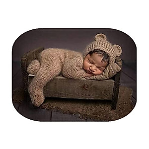 Vemonllas Newborn Photography Props Boys Girls Outfits Mohair Bear Hat Bonnet & Footed Romper Bodysuit Photoshoot Costume Set (Camel)