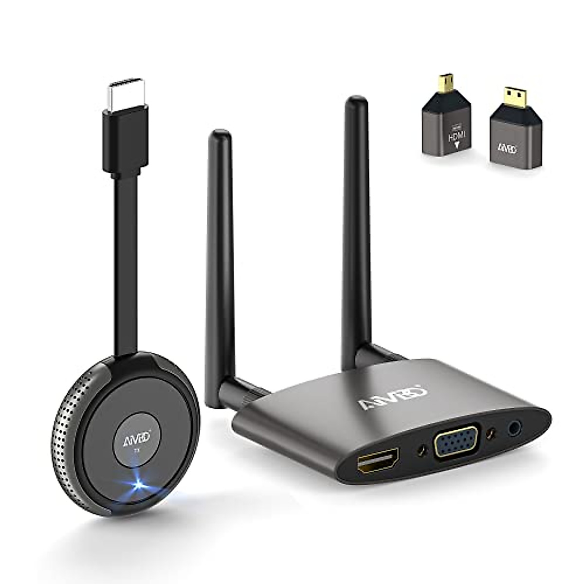 Wireless HDMI Transmitter and Receiver, TIMBOOTECH HDMI Wireless Transmitter Casting 5G Video for PC, Cable Box, Camera, Phone to Monitor/Projector/HDTV, Support HDMI & VGA Dual Screens,165FT/50M