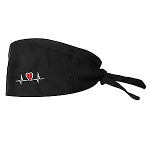 Lusofie Adjustable Working Cap with Button Sweatband Surgical Cap Nurse Hat Cotton Ponytail Holder Scrub Caps Tie Back Hats for Women Men