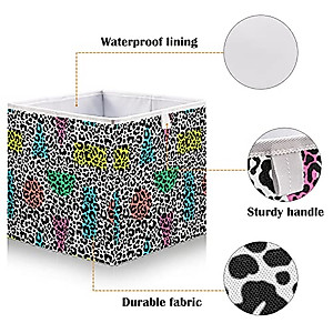 Sletend Cube Storage Bins Leopard Print Collapsible Storage Baskets Foldable Fabric Storage Box for Clothes, Toys 11" x 11" x 11"
