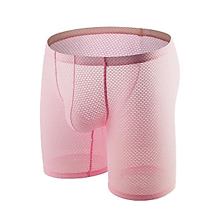 Men Breathable Underwear See Through Boxer Briefs Sheer Mesh Shorts Soft Underpants Lingerie Transparent Pants Pouch Undies Jockstrap Stretch Comfort Pajamas Long sweater cotton vibrators M91-Pink