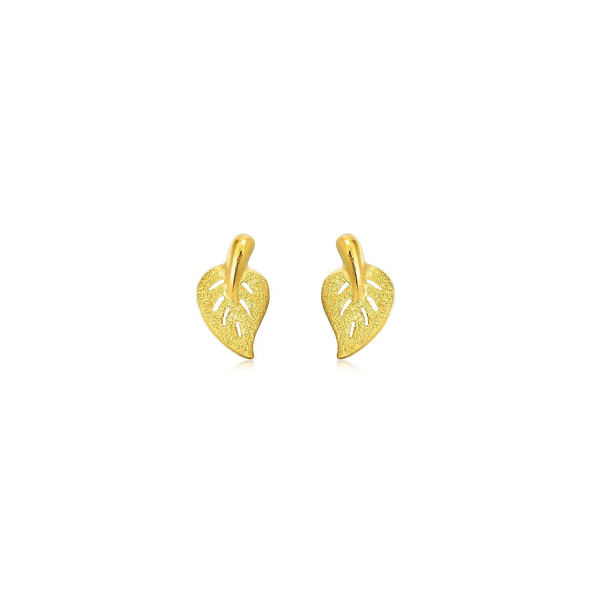CHOW SANG SANG 999.9 24K Solid Gold Leaf Stud Earrings for Women 68725E