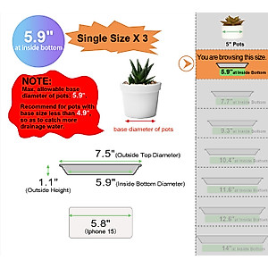 GREGICH 3 Pack Plastic Plant Saucer Tray 5.9" at Inside Bottom, 6 8 10 12 14 inch Plant Pot Saucers Plant Trays for Indoors, Thick Heavy Duty Planter Trays and Saucer Water Drainage Drip Tray Outdoors