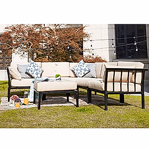 LOKATSE HOME 6 Piece Patio Conversation Set Outdoor Furniture Sectional Sofa with 3 Corner Couch 2 Armless Chair and 1 Ottoman, 6Pcs, Khaki Cushions