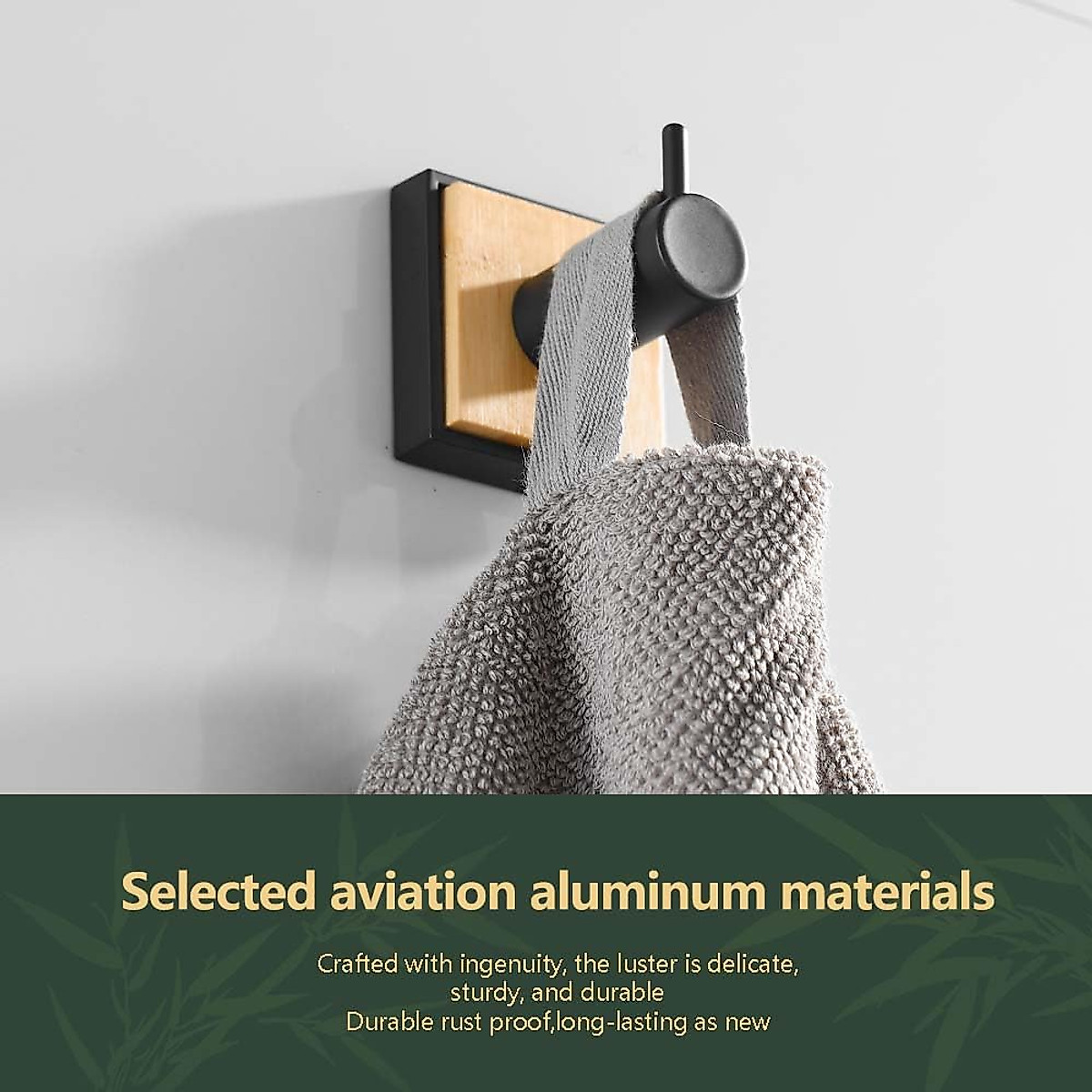 Sino Salected Bamboo Coat Hooks Wall Mounted Chocolates - 3 Pack Heavy Duty Towel Hooks for Wall Hanging Wood Black Rustproof Coat Rack Wall Mount Wall Hooks Bag Key Hat Hanger