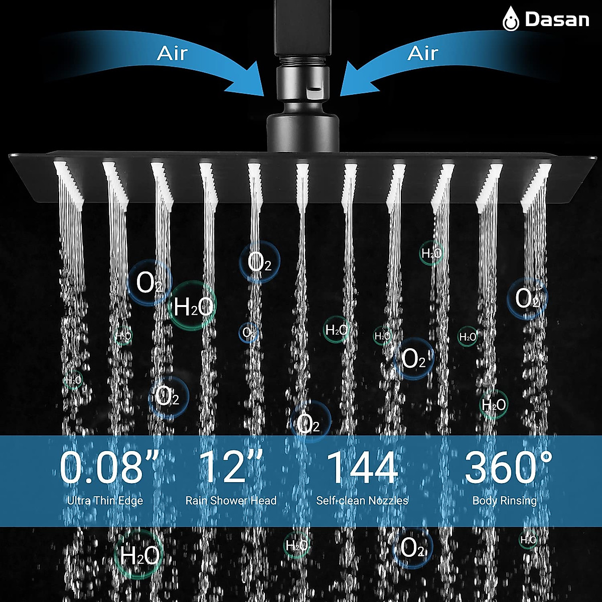 Matte Black Shower System with 4 PCS Shower Body Spray Jets & 12’’ Ceiling Shower Head & Handheld Spray, DASAN Full Body Shower Faucet System with Jets Rainfall Shower Combo Set, SA-SS03BMB-S12C