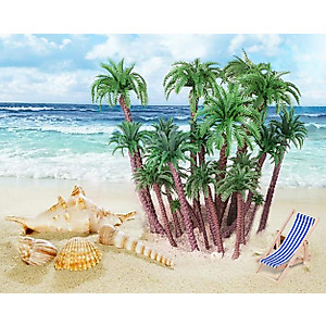 Hatisan 20Pcs Coconut Palm Model Trees/Scenery Model Plastic Artificial Layout Rainforest Diorama, Building Model Trees Cake Topper, Model Train Railways Architecture Landscape (Dark Trunk)