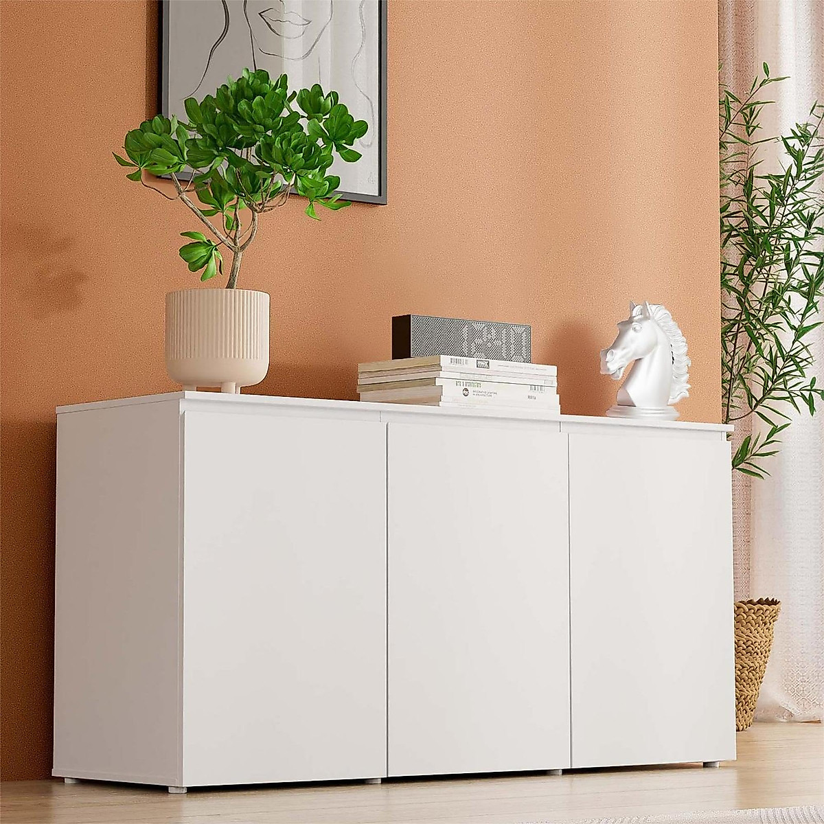 Cozy Castle Buffet Cabinet with Storage, Coffee Bar Cabinet with 3 Doors and Adjustable Shelf, Kitchen Buffet Sideboard for Living Room, Kitchen, 47.15" L x 24.65" H x 15.75" W, White