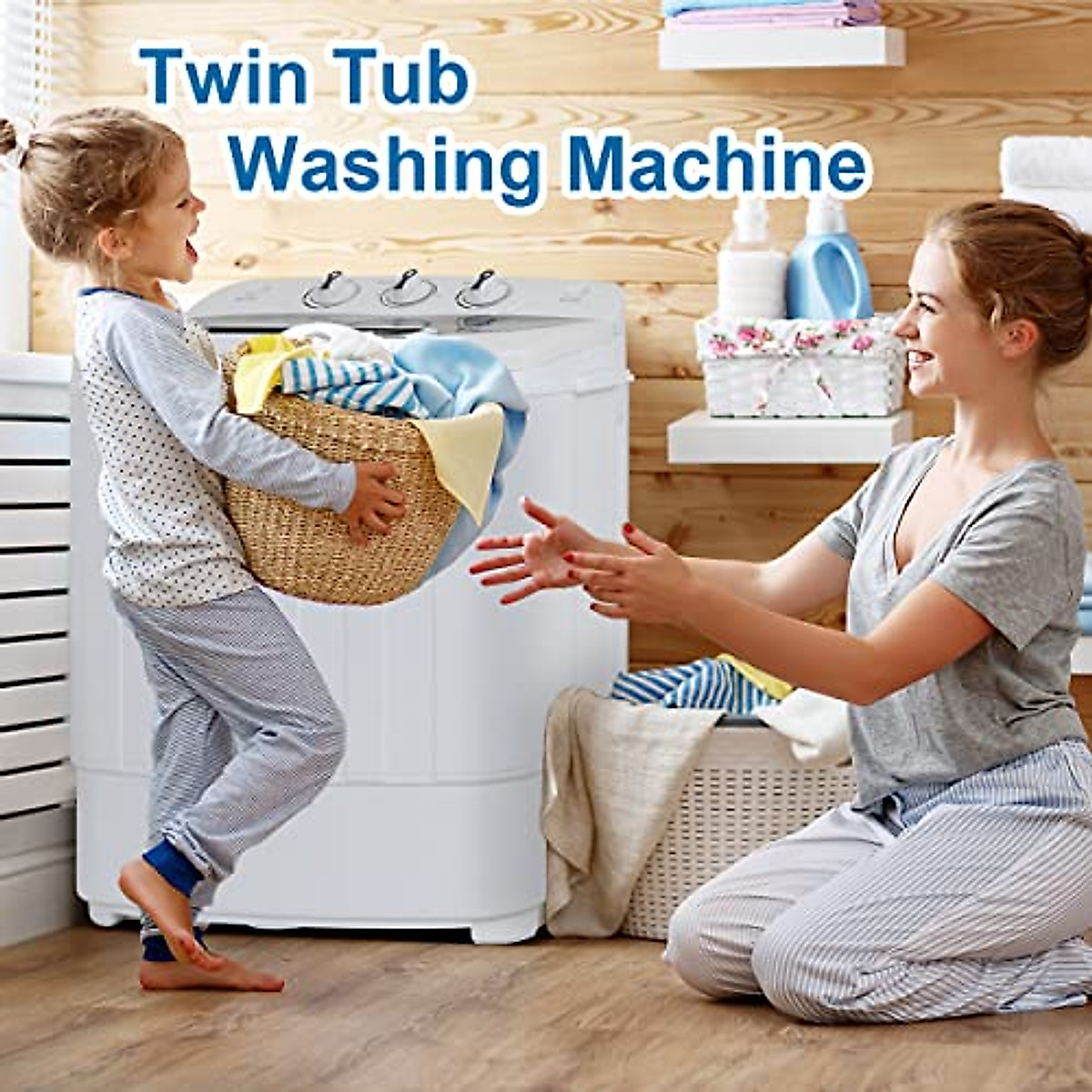 ZenStyle Compact Mini Twin Tub Top Load Washing Machine w/Washer Spinner, Built-In Gravity Pump, 13lbs Capacity, 5.74 FT Power Cord Included