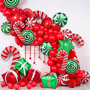 YUJUN 30Pcs Christmas Balloons Decoration Set, Candy Cane Gift Box Mylar Foil Balloons for Christmas New Year Candies Xmas Theme Party Decorations