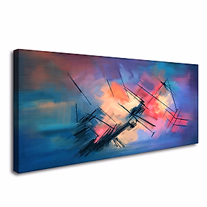 YYYYHPP YP0675 Canvas Wall Art Colorful abstract acrylic painting Wall Art Modern Art on Blue Background Picture Painting for Living Room Bedroom and Office Home Kitchen