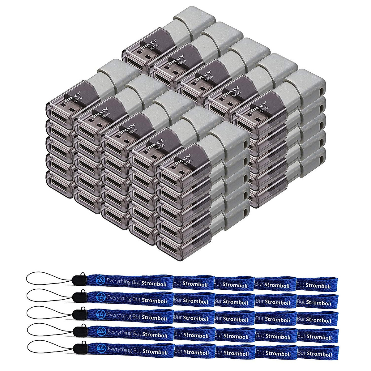 PNY 32GB USB 3.0 Flash Drive Turbo Attache 3 (50 Pack Bulk) Thumb Drives Bundle with (25) Everything But Stromboli Lanyard (P-FD32GTBOP-GE)