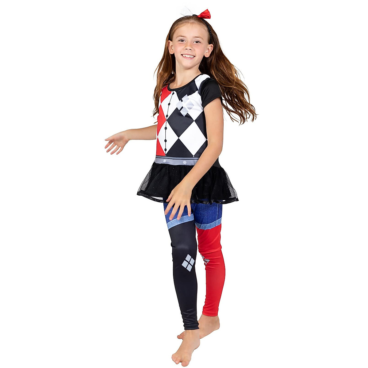 WARNER BROS. Harley Quinn Toddler Girls Cosplay Costume Dress Leggings and Headband 3 Piece Set 3T