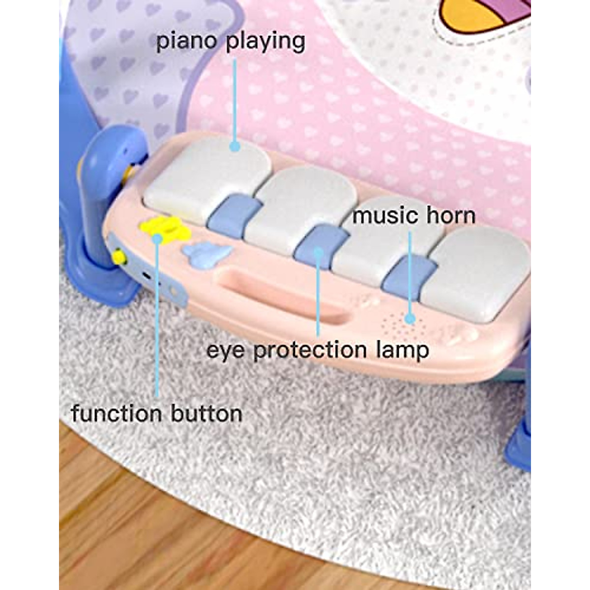 Baby Gym Play Mat,Musical Activity Center Kick Piano Gym Tummy Time Toys for Newborn Babies，Infant Toys Large Thickened and Non Slip Mat Washable (Pink)