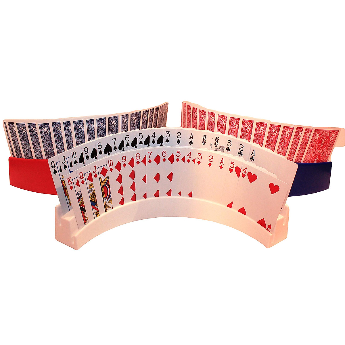 Twin Tier Premier Playing Card Holder (Set of 2) - Holds Up to 32 Playing Cards Easily - 12 1/2" x 4 1/2" x 2 1/4" - Stack for Storage - Made in The USA (Blue)