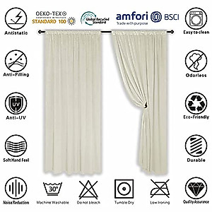 ZHAOFENG Ivory Pom Pom Velvet Curtains with Rod Pocket and Back Tab, Blackout Soft Luxury Thick Sunlight Dimming Heat Insulated Privacy Protect for Living Room, 2 Panels (Ivory, W52 x L95 Inch)