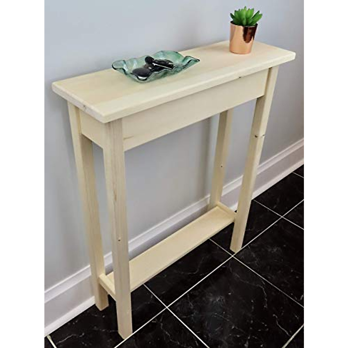 24" Narrow Console Sofa Table - Unfinished Foyer Pine Table With Bottom Storage Shelf